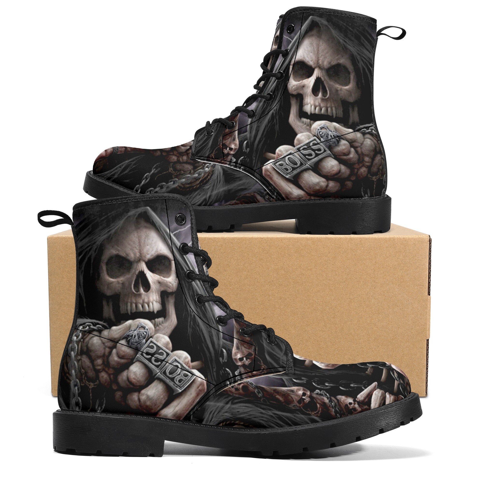 Grim Reaper BOSS Skull Boots for Men Women, Gothic Punisher Skull Women ...