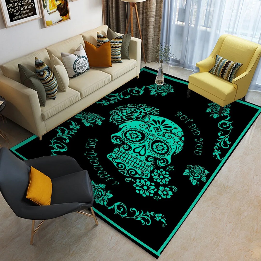 Did You Die Though Sugar Skull Carpet Rug Mat, Calaveras Skull Bedroom ...
