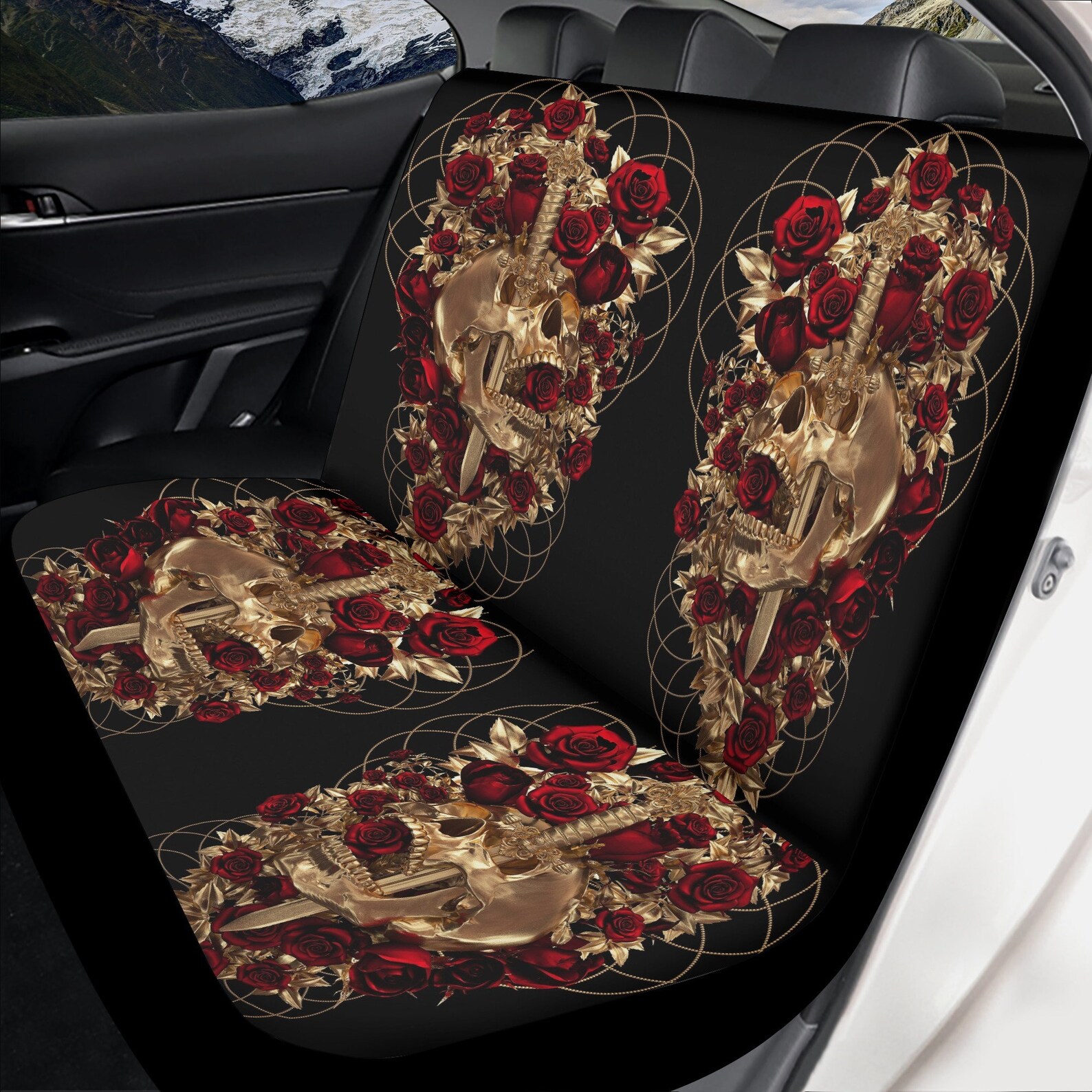 Sword Skull Seat Cover for Car, Rose Skull Rug Seat Cover for Car ...