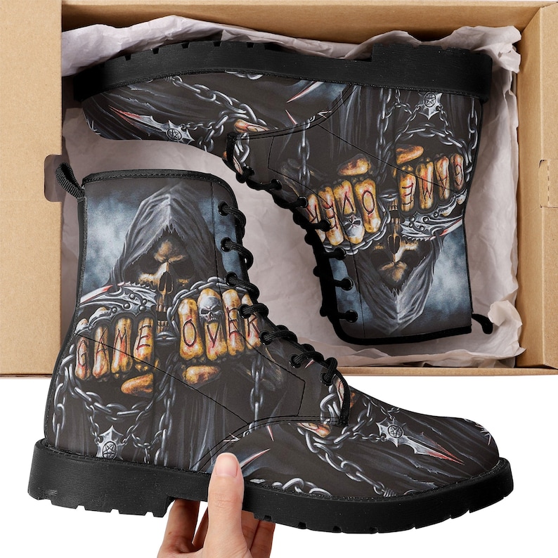 Game Over Reaper Skull Grim Reaper Boots for Men Women, Grim Reaper ...