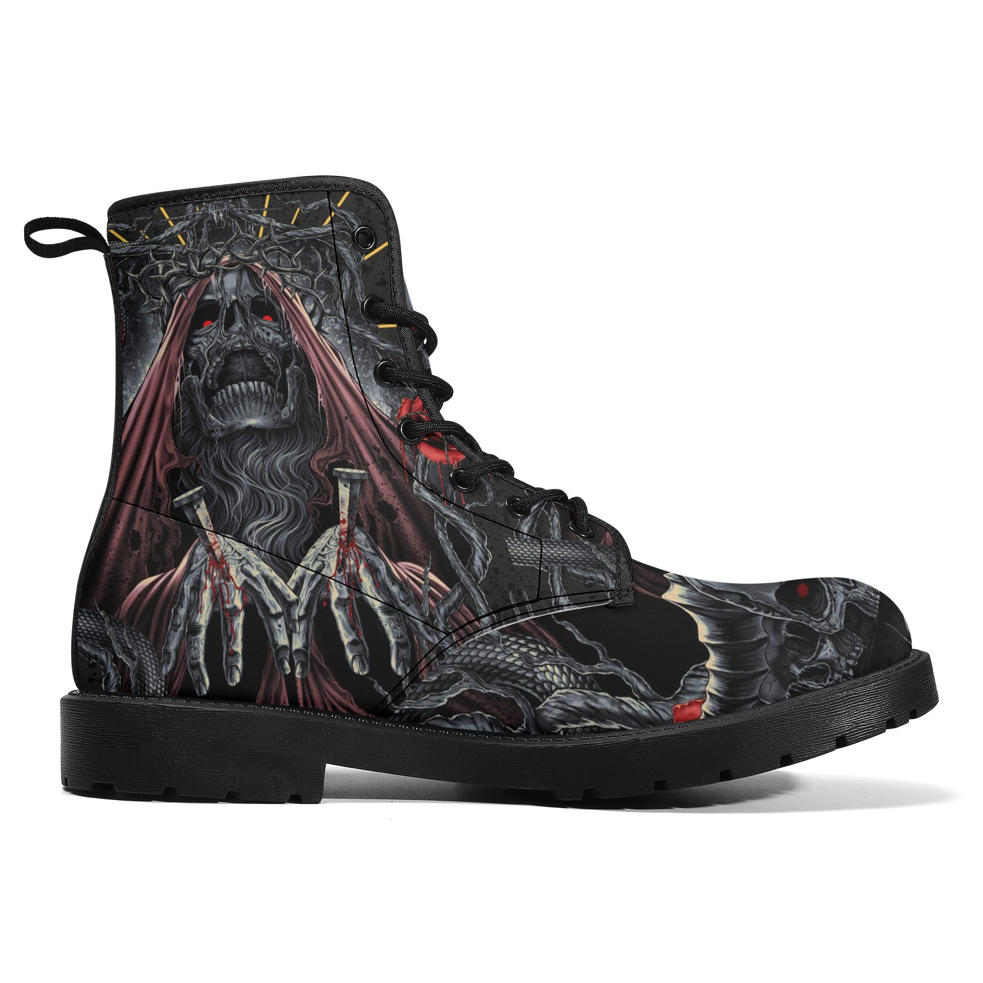 Horror Reaper Skull Boots Streetwear Shoes, Gothic Punisher Skull Boots ...