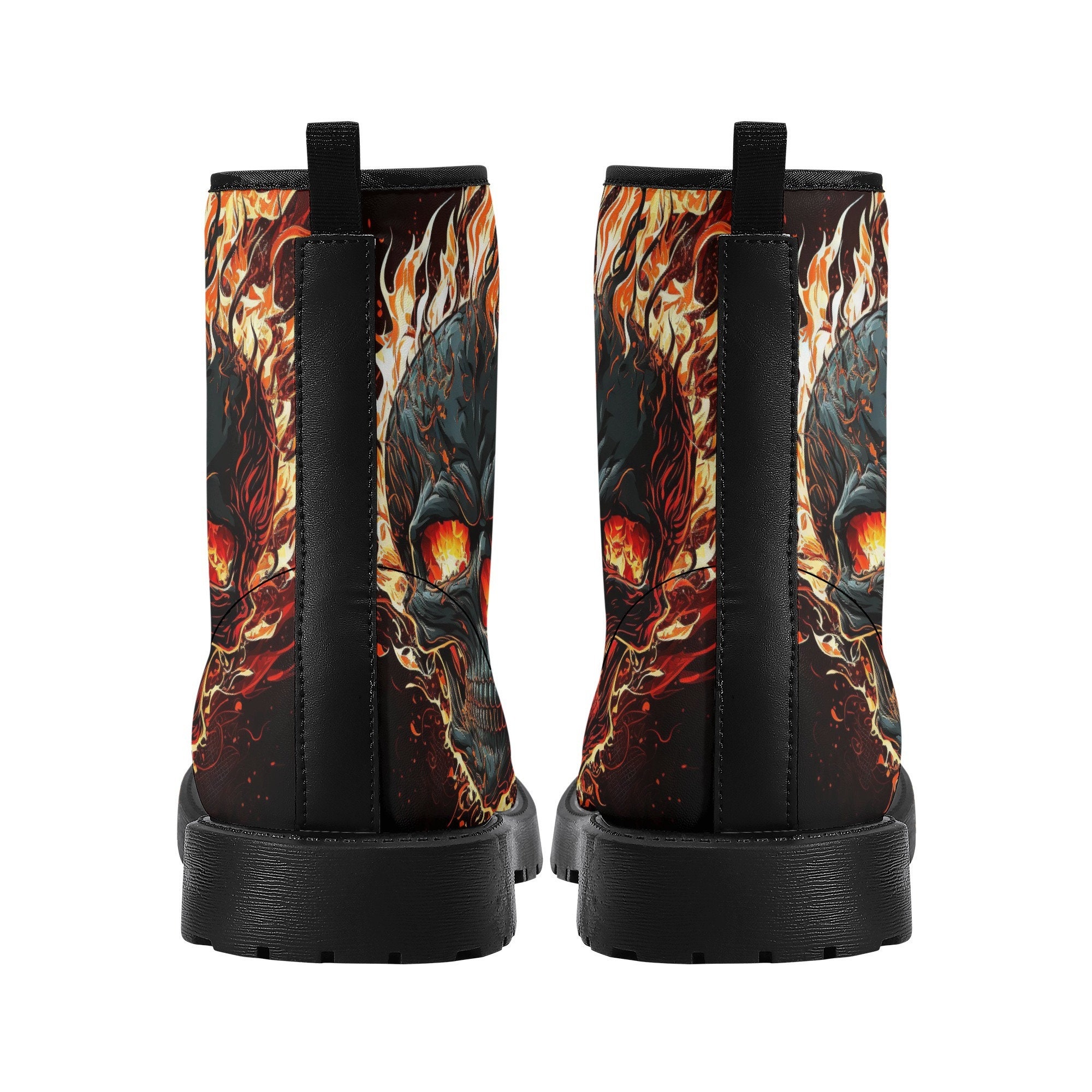 Punisher Skull Unisex Shoes, Flaming Skull Waterproof Boot, Flower ...