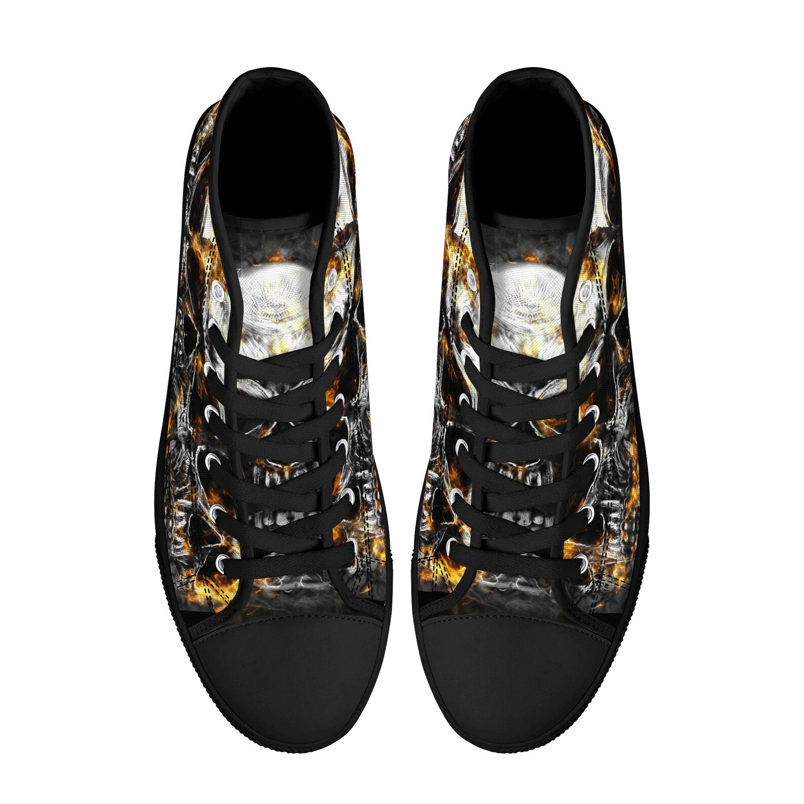 Flaming Skull Canvas Sneakers, Flame Gothic Skull Shoes Gift, Reaper ...
