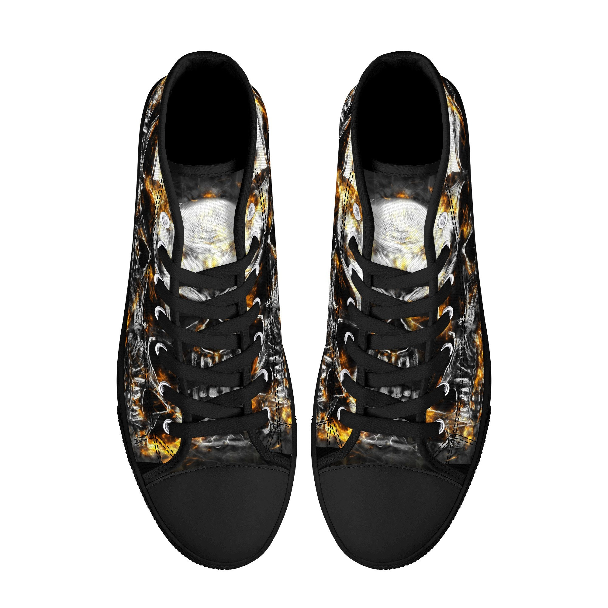 Flaming Skull Canvas Sneakers, Flame Gothic Skull Shoes Gift, Reaper ...