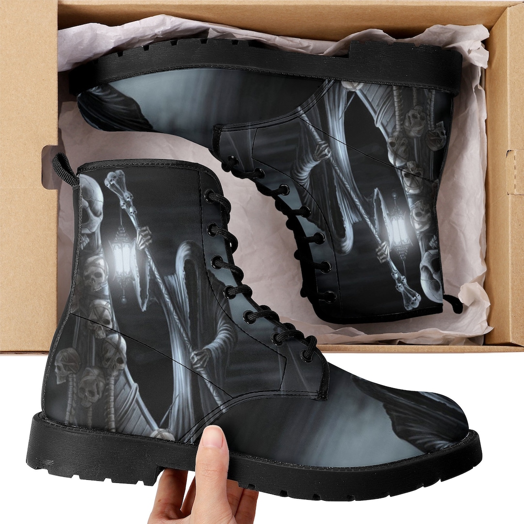 Grim Reaper Skull Goth Boots for Men Women Shoes, Gothic Skeleton Boots ...
