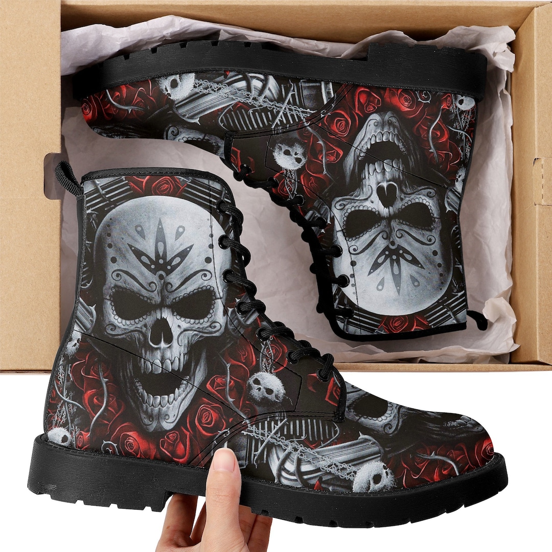 Motorcycle Biker Skull Grim Reaper Boots for Men Women, Gothic Boots ...