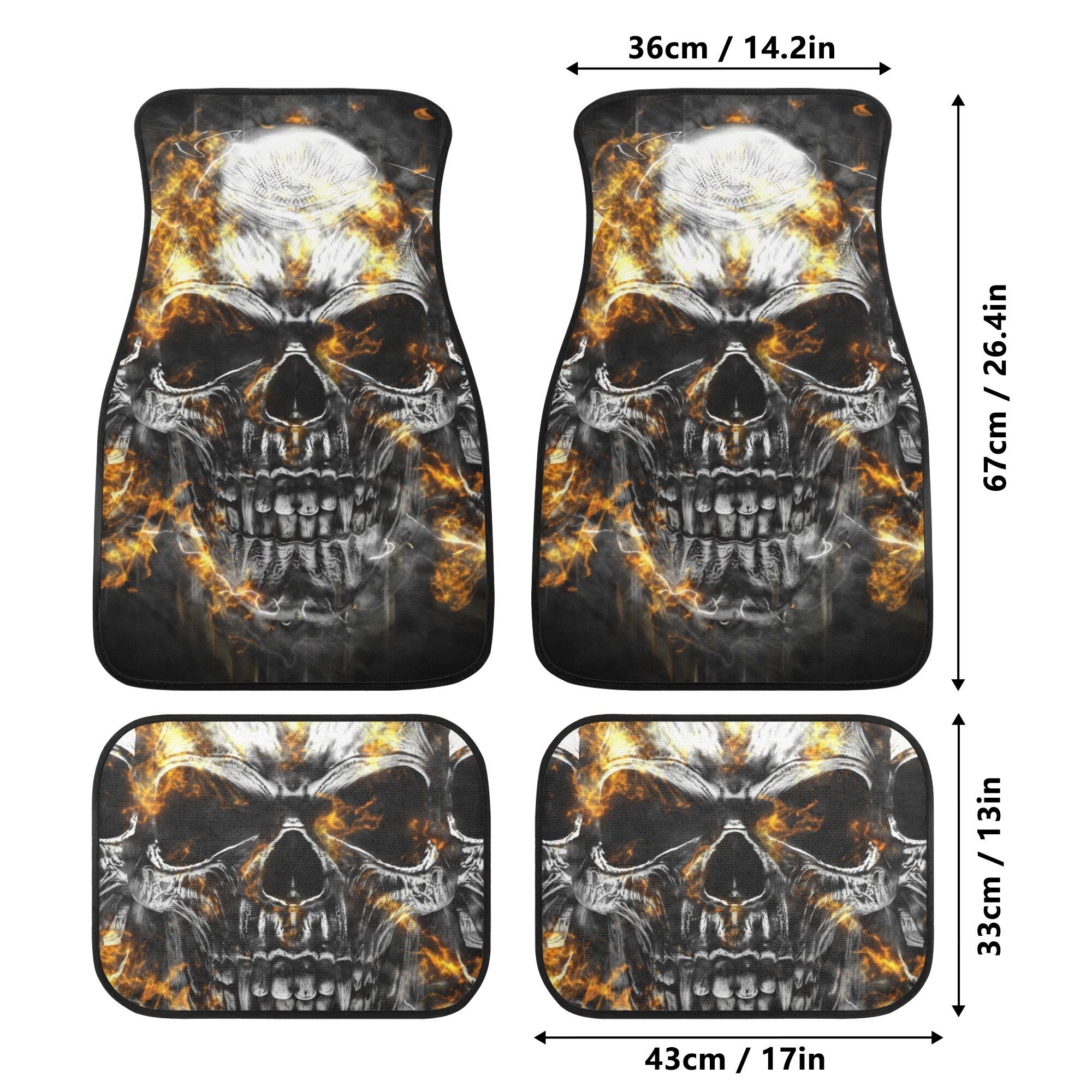 Flaming Skull Car Seat Cover Car Mat Full Set, Grim Reaper Skull Seat ...