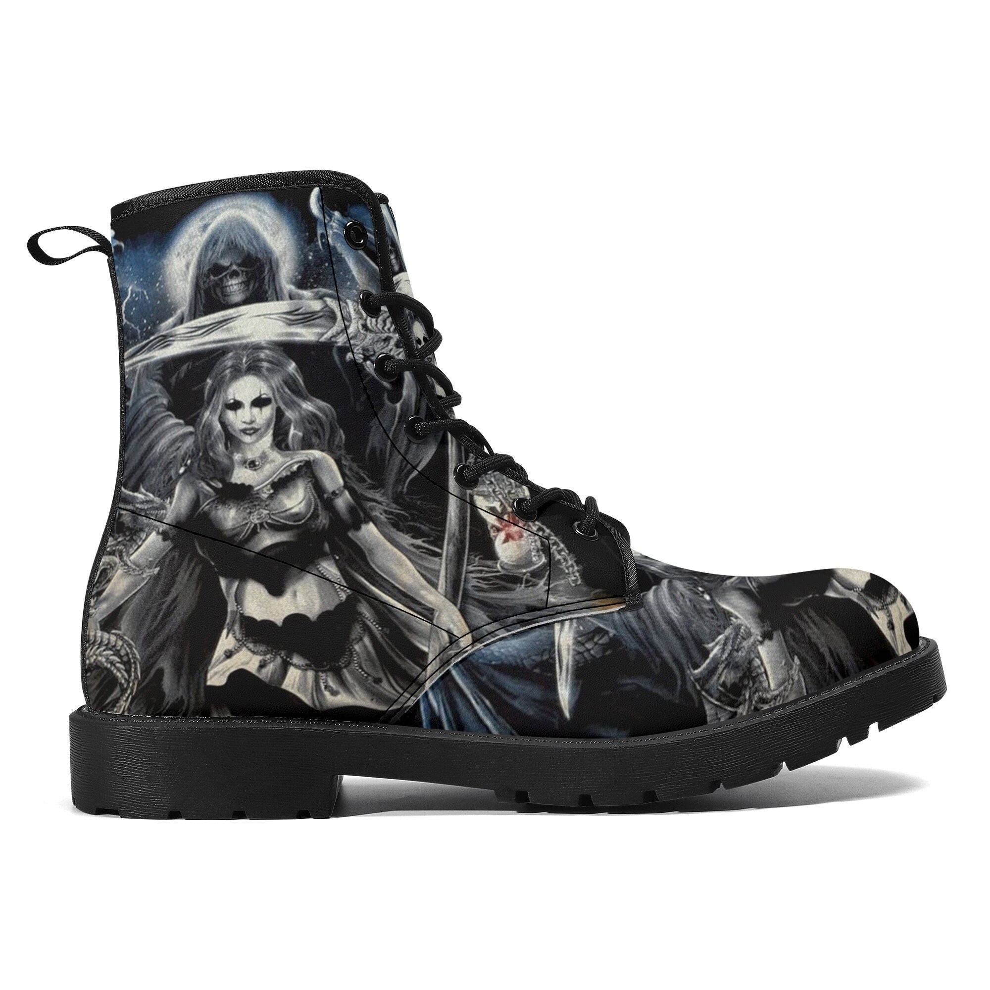 Grim Reaper Skull Girl Boots for Men Women Shoes, Gothic Skull Boots ...