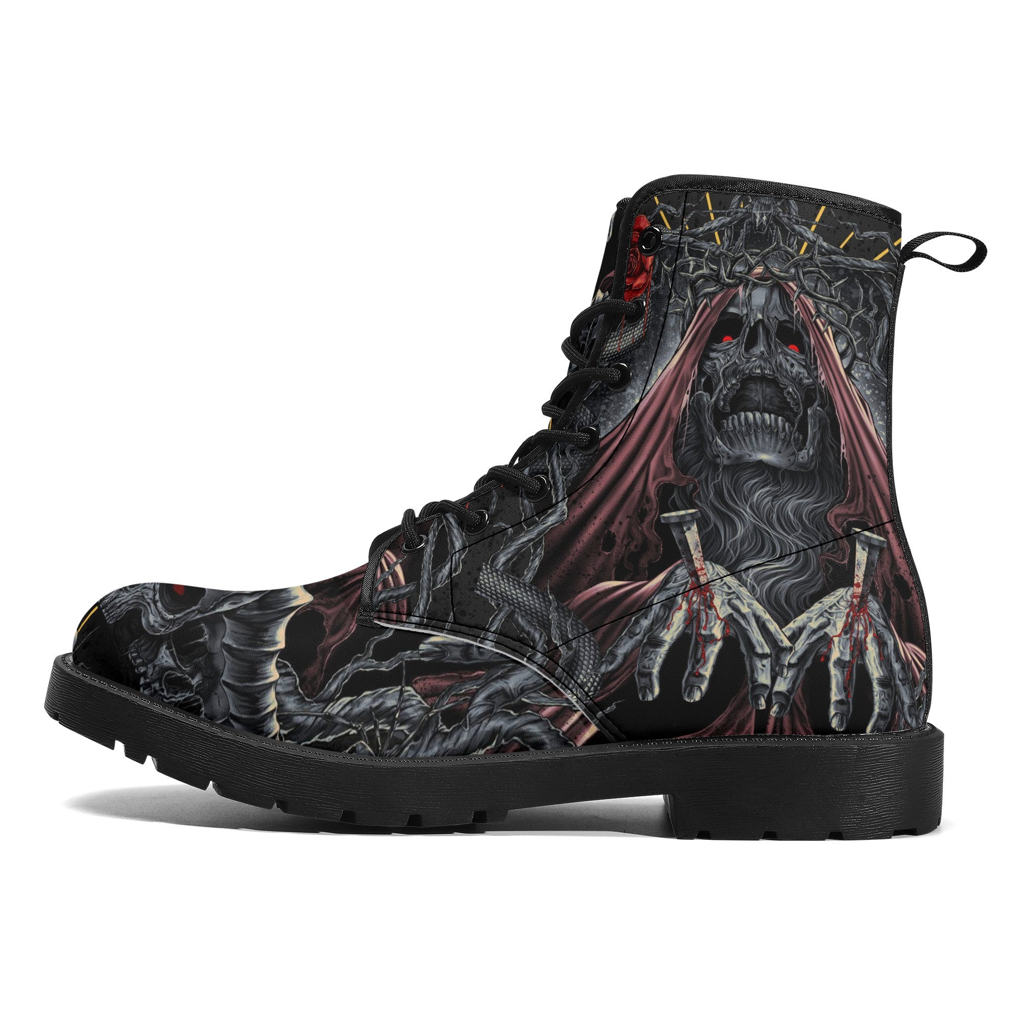 Horror Reaper Skull Boots Streetwear Shoes, Gothic Punisher Skull Boots ...
