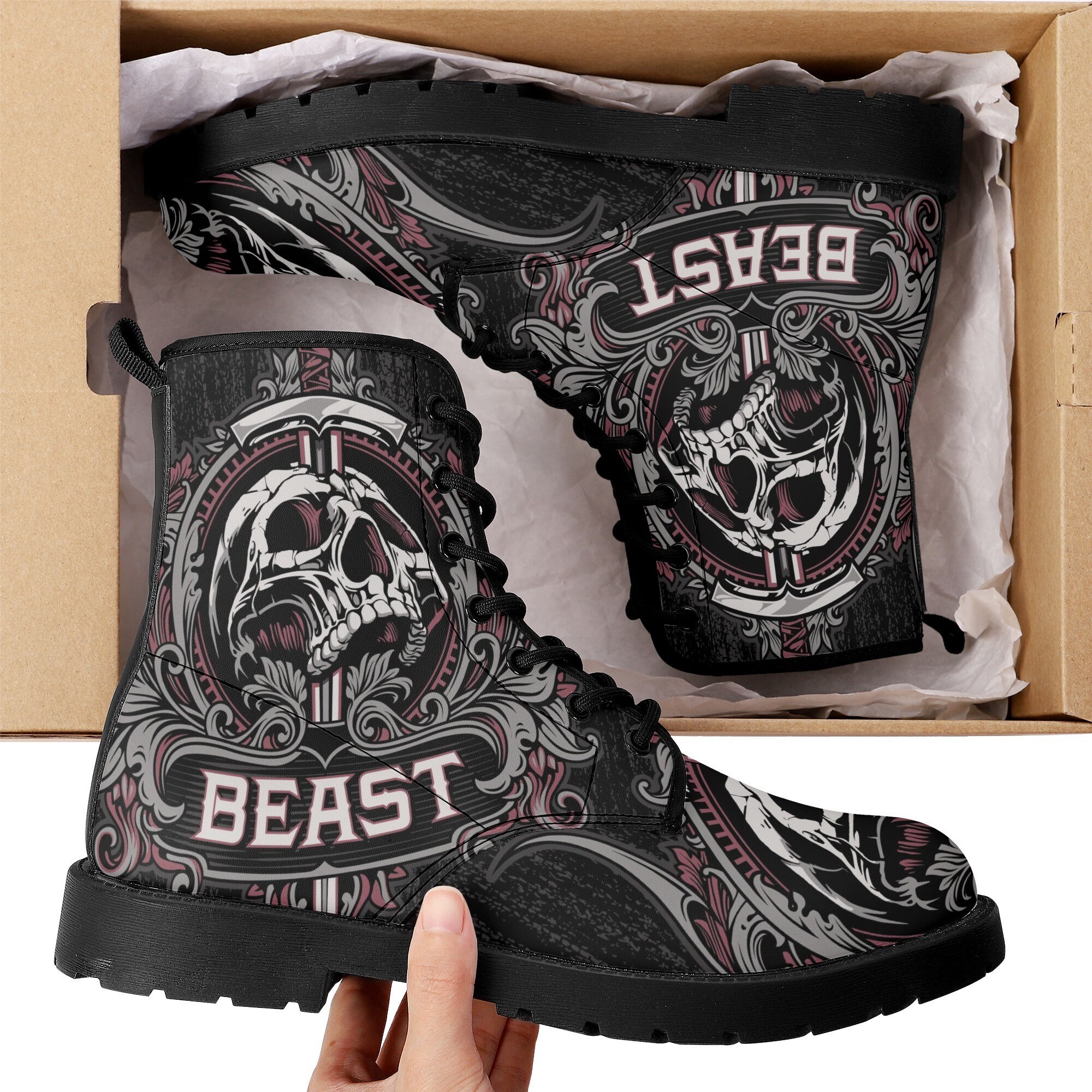 Beast Skull Leather Boots, Skeleton Skull Boots for Men, Grim Reaper ...