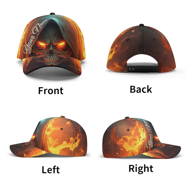 Grim Reaper Skull Baseball Cap, Fire Skull Adjustable Hat Skull ...