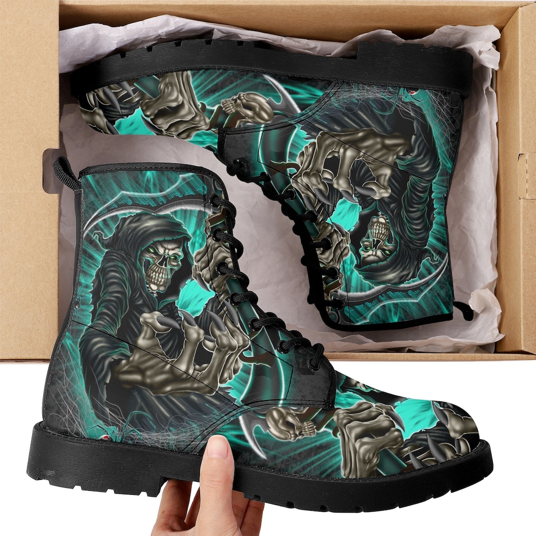 Grim Reaper Leather Boots, Halloween Goth Skull Boots, Gothic Skull ...
