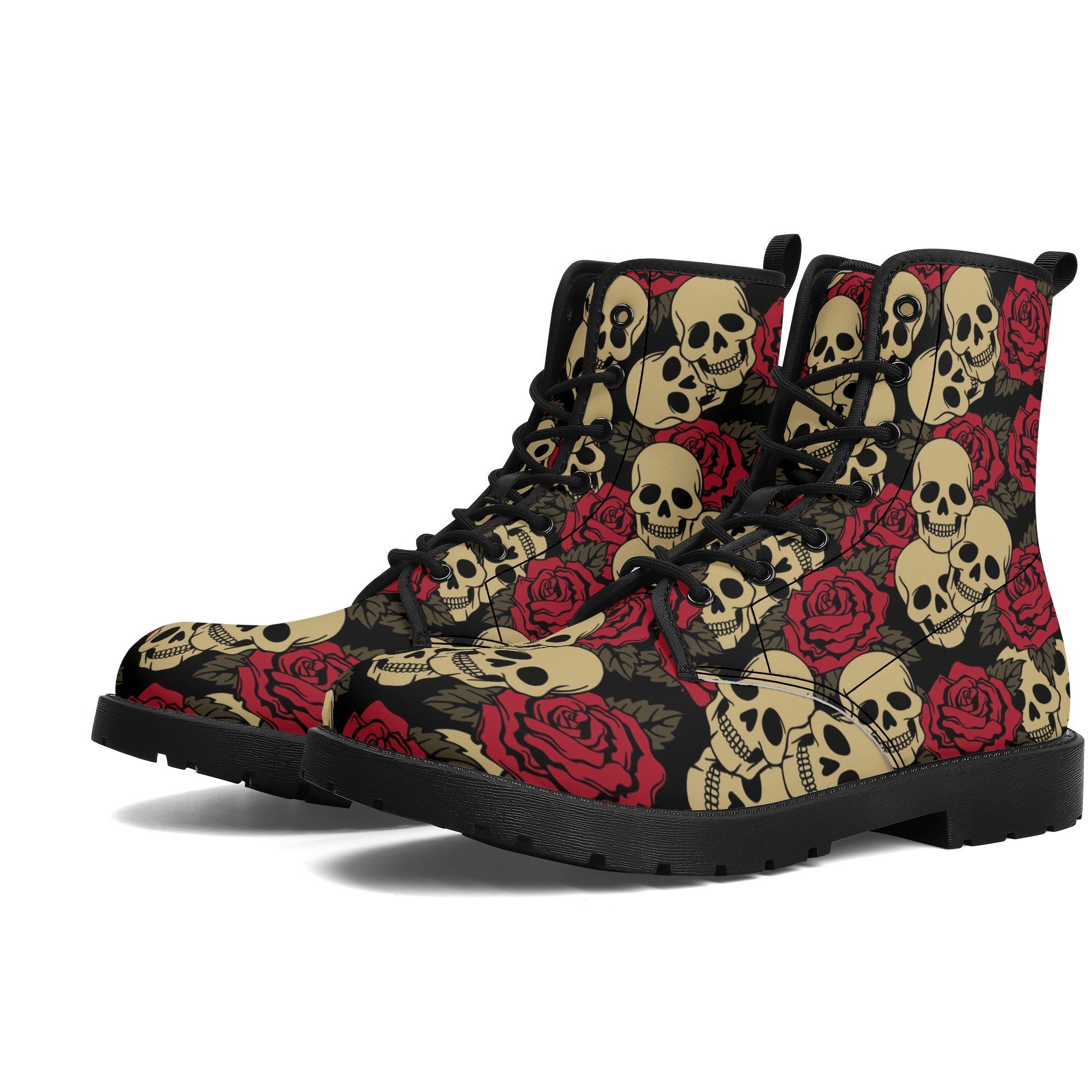 Floral Skull Men Women Boots, Floral Day of the Dead Boots, Horror ...