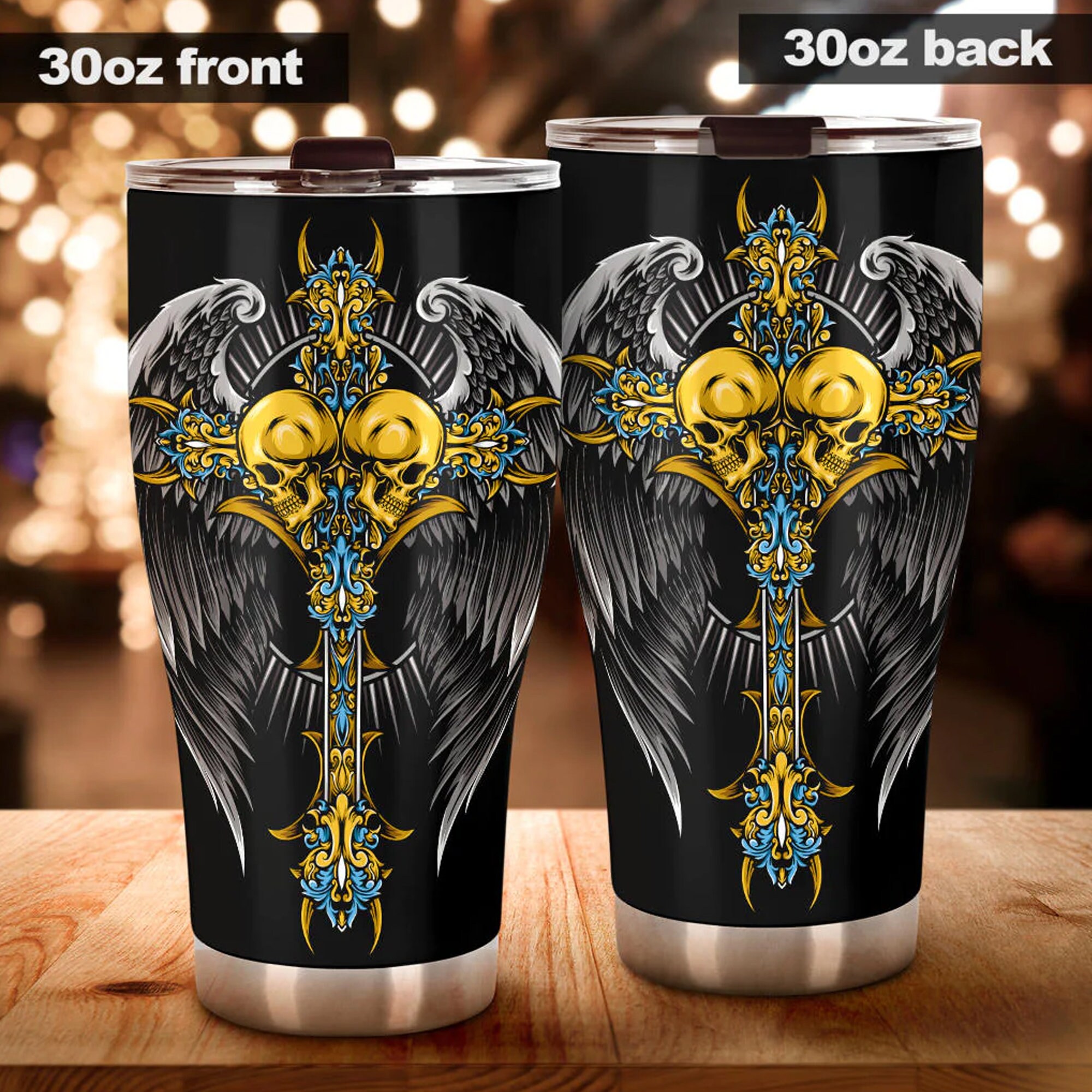 Wing Sword Skull Tumbler, Goth Skull Cup Mug, Skull Travel Tumbler ...