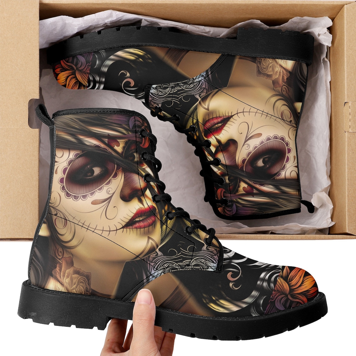 Day of the Dead Girl Leather Boots Candy Skull Girl Boots Men Women Dia ...
