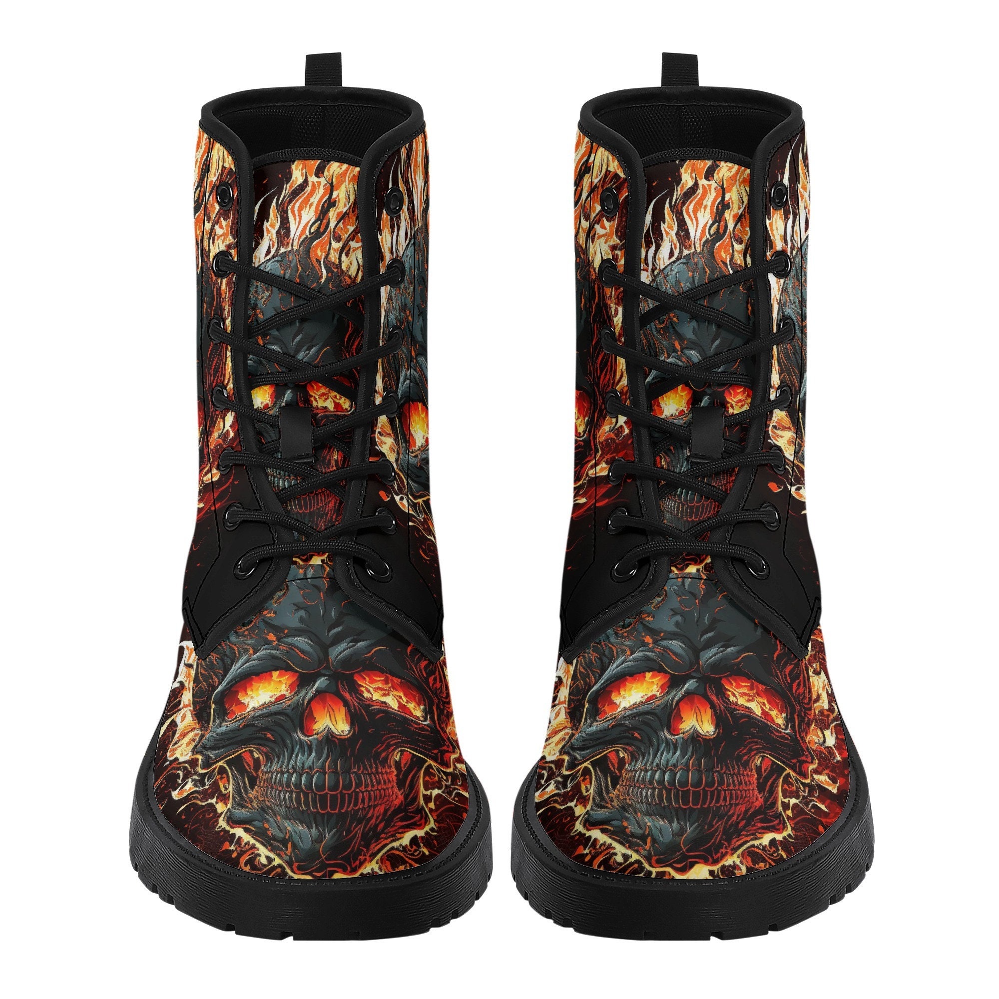Punisher Skull Unisex Shoes, Flaming Skull Waterproof Boot, Flower ...