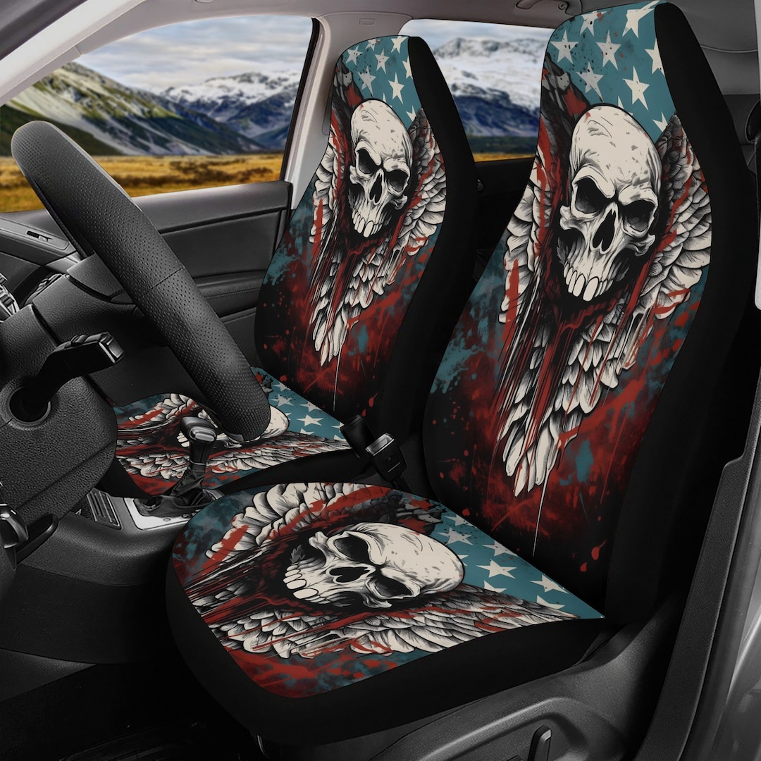 Skull Car Seat Tool, Biker Skull Car Protector, Flame Skull Car Rug ...