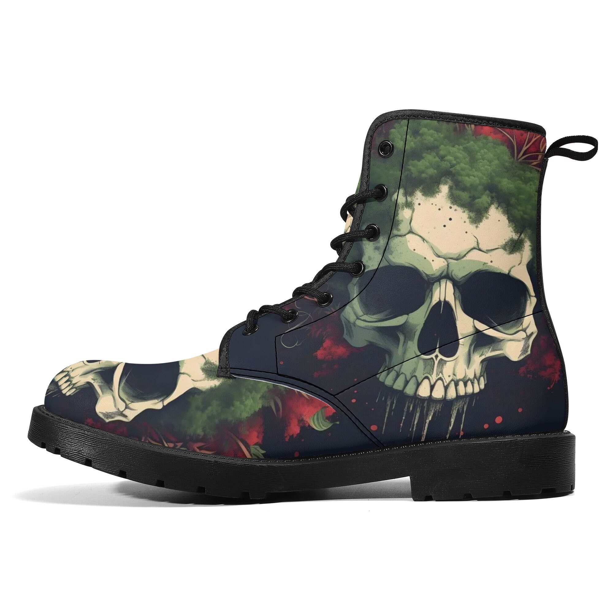 Floral Skull Unisex Shoes, Skull Waterproof Boot, Christmas Skull Ankle ...