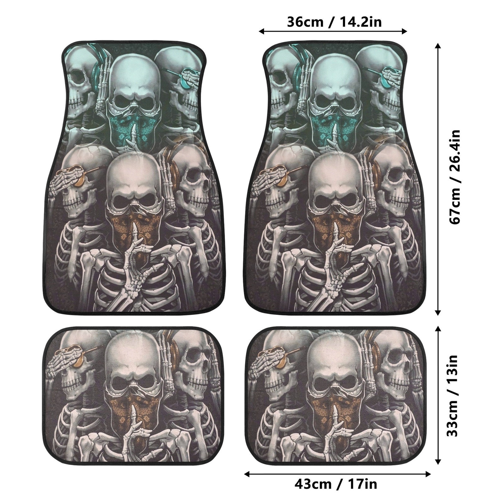 No See No Hear No Speak Skull Seat Cover Rug Mat for Car, Skull Car ...