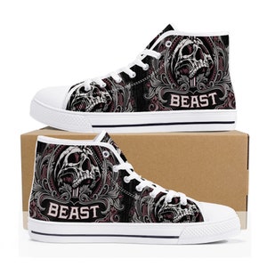 Beast Skull High Top Shoes, Skeleton Shoes for Her, Flower Skull Hight ...