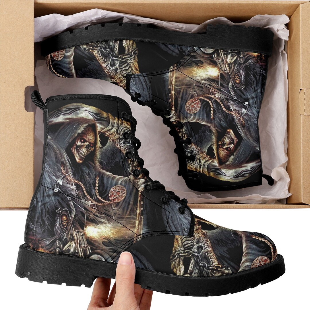 Grim Reaper Skull Horror Boots for Men Women Shoes, Gothic Skeleton ...