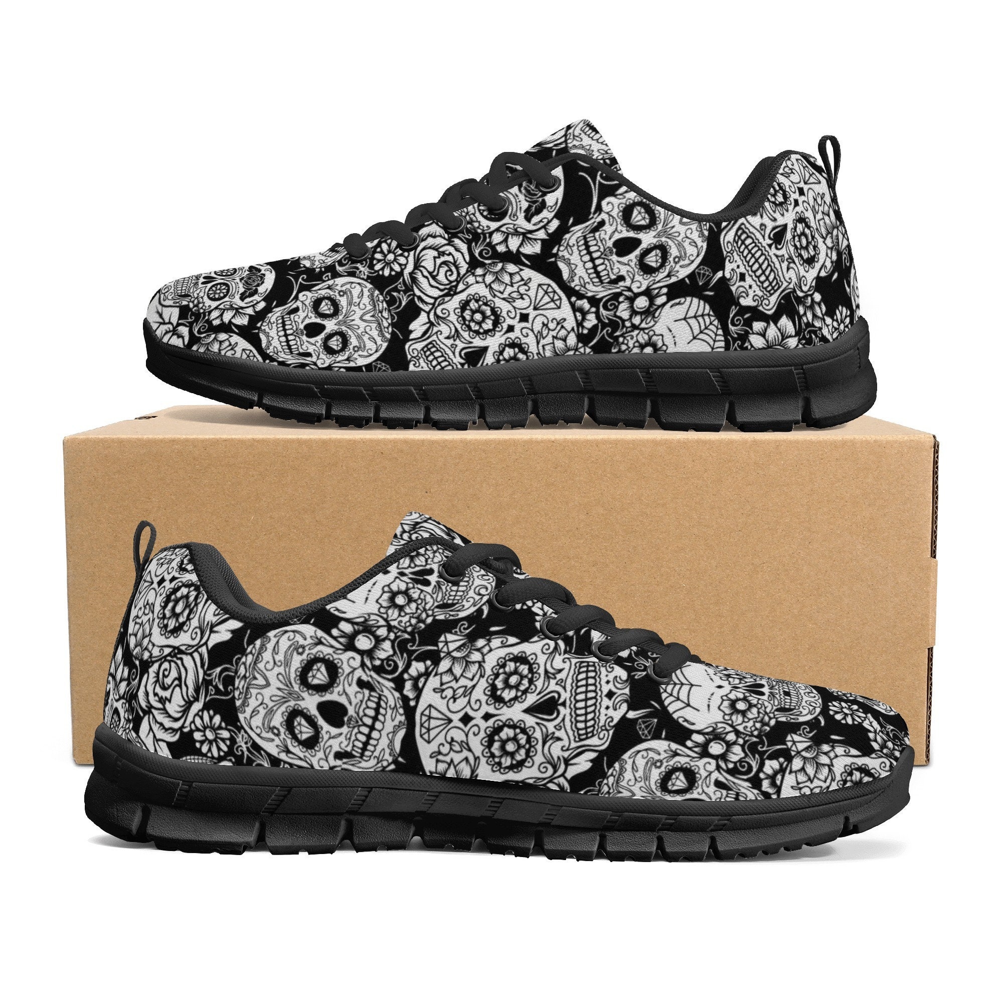 Sugar Skull Sneakers Shoes, Candy Skull Running Shoes, Day of the Dead ...