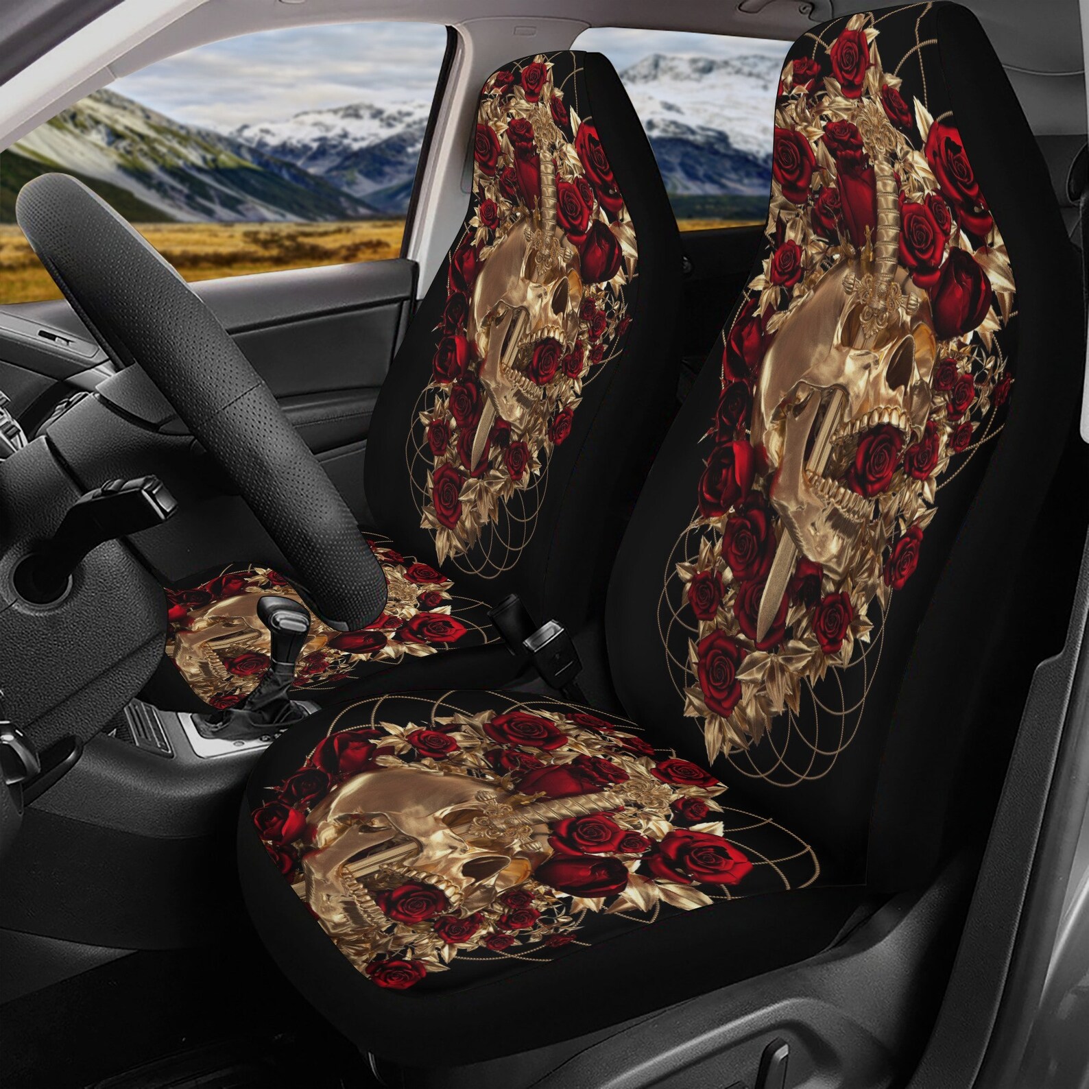 Sword Skull Seat Cover for Car, Rose Skull Rug Seat Cover for Car ...