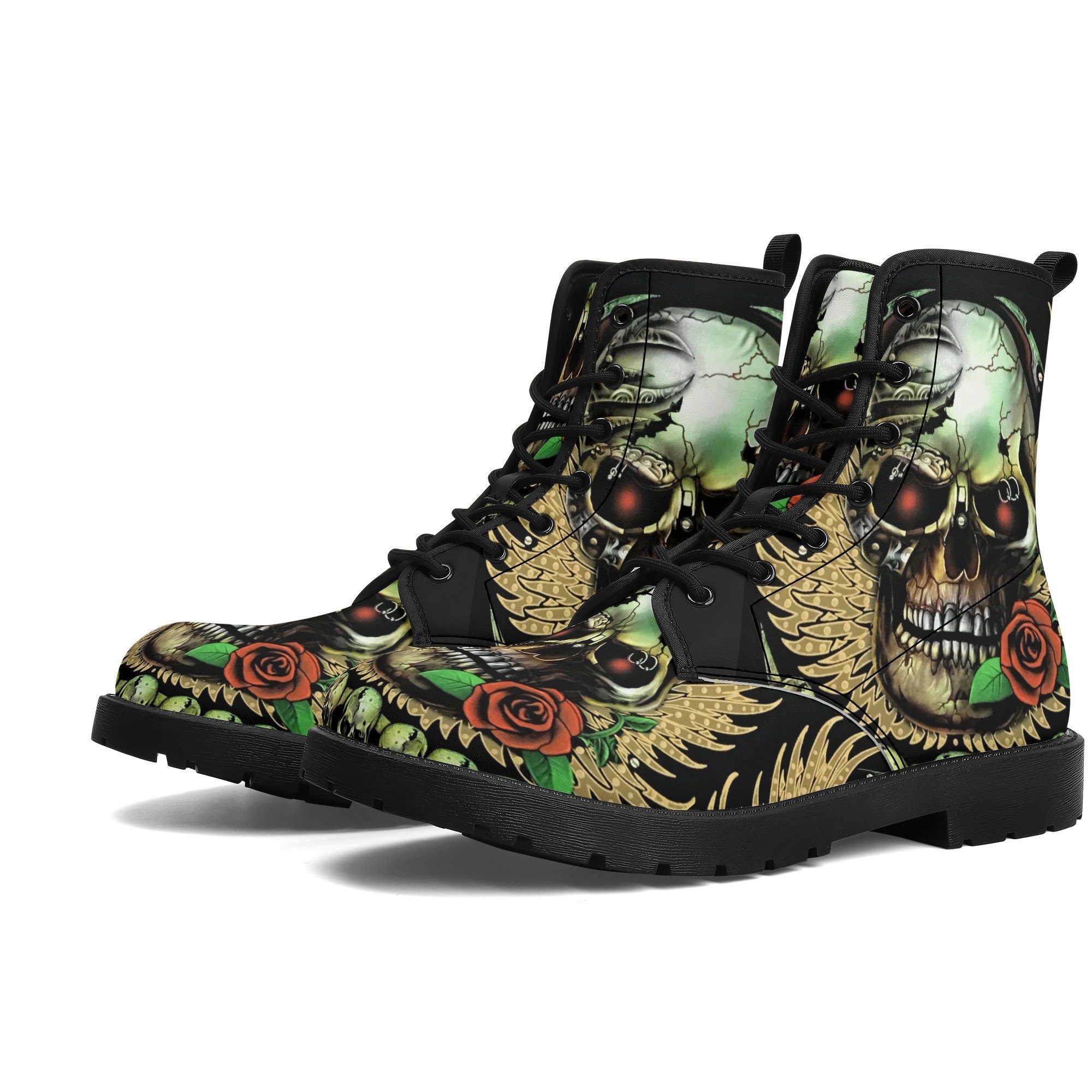 Grim Reaper Rose Skull Boots for Men Women, Gothic Punisher Skull Women ...