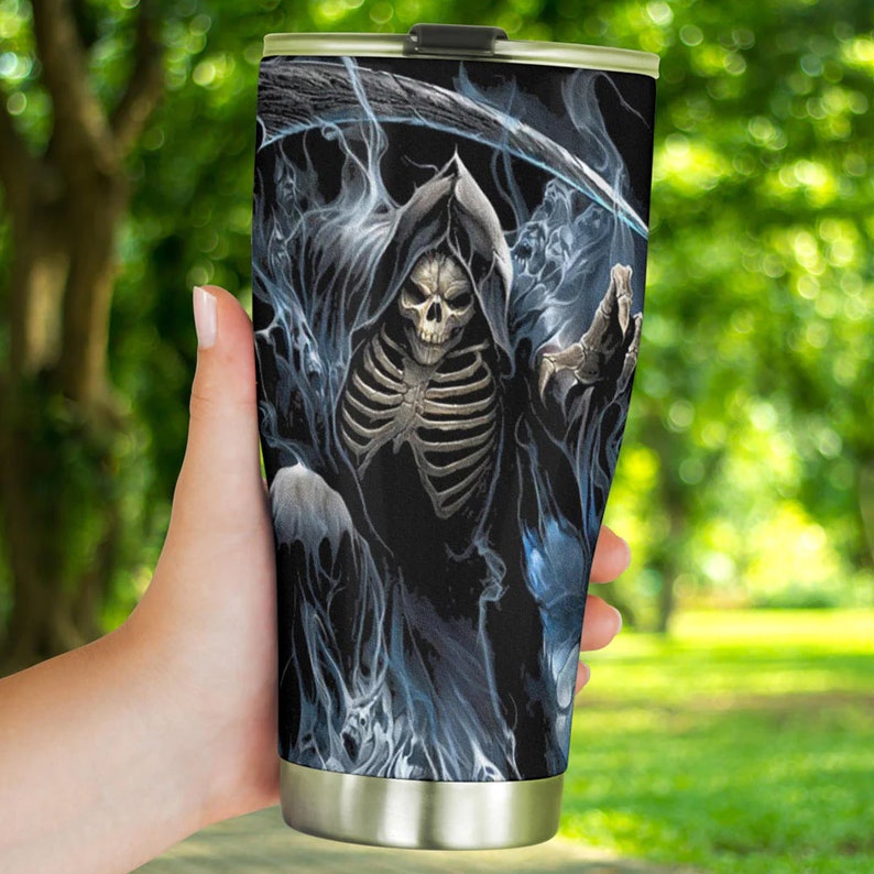 Skull Gothic Tumbler, Flame Skull Travel Mug, Christmas Cup, Rose Skull ...