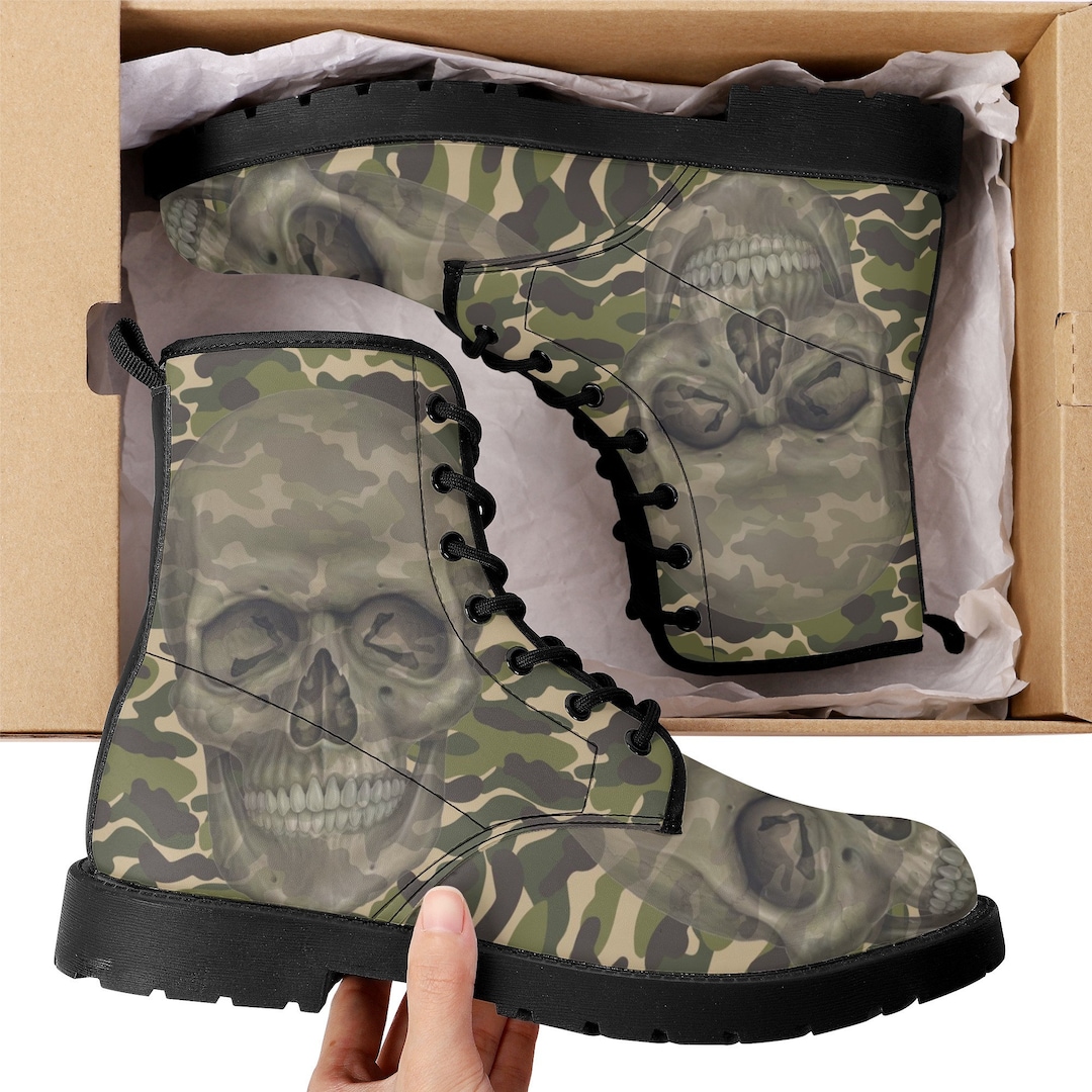 Military Skull Grim Reaper Boots for Men Women, Halloween Skull Gothic ...