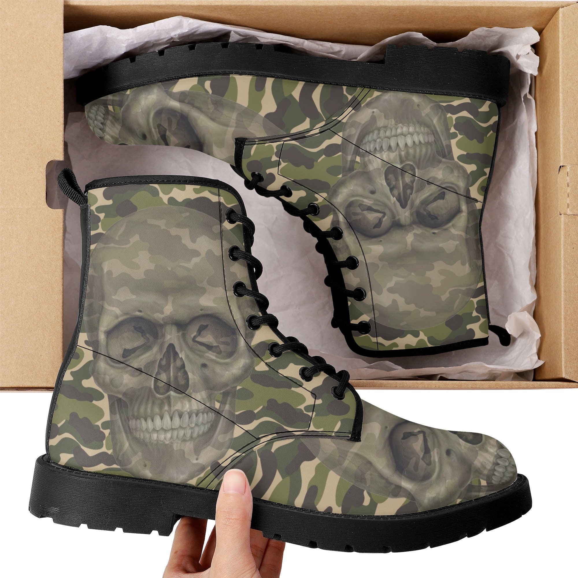 Military Skull Grim Reaper Boots for Men Women, Halloween Skull Gothic ...