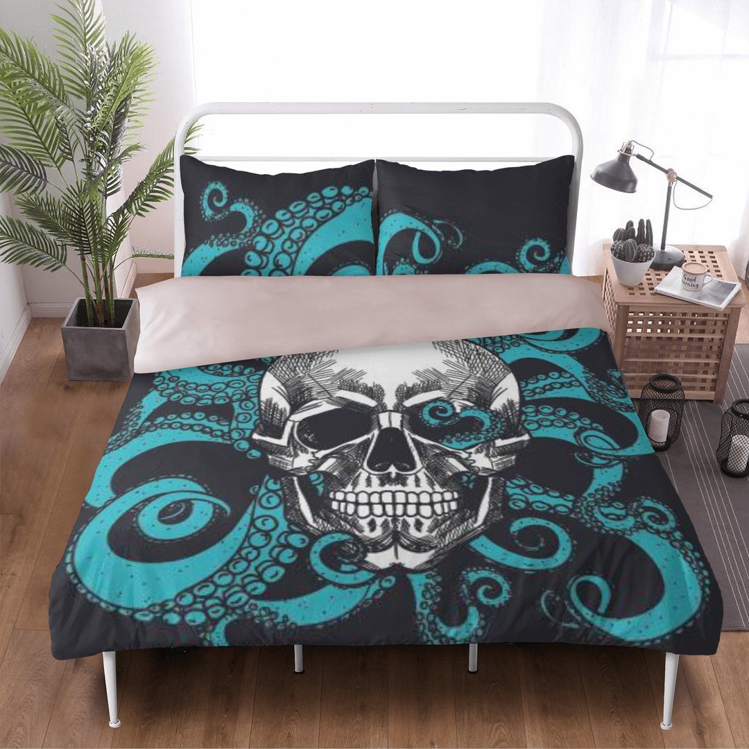 Death Skull Bedding Set, Flame Skull Bed Cover, Christmas Skull ...