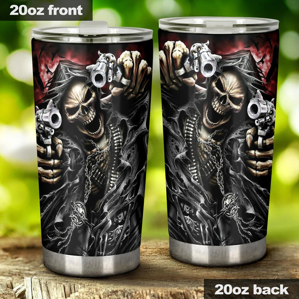 Grim Reaper Skull Tumbler, Goth Skull Cup Mug, Skull Travel Tumbler ...