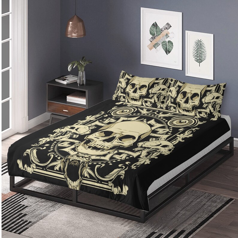 4pcs Horror Skull Bedding Set, Gothic Skeleton Duvet Cover Set ...