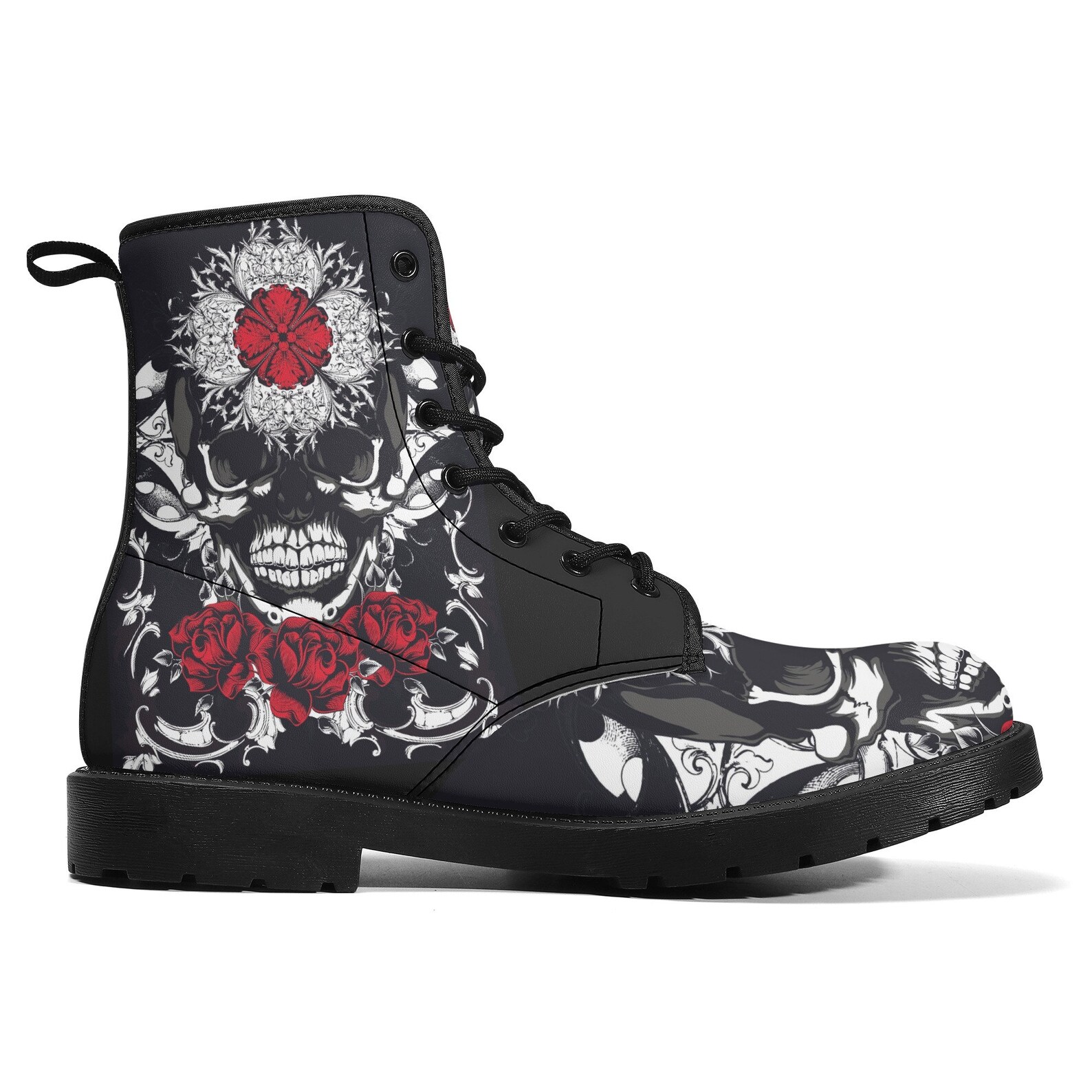 Floral Skull Leather Boots, Rose Skull Boots for Men Women, Halloween ...
