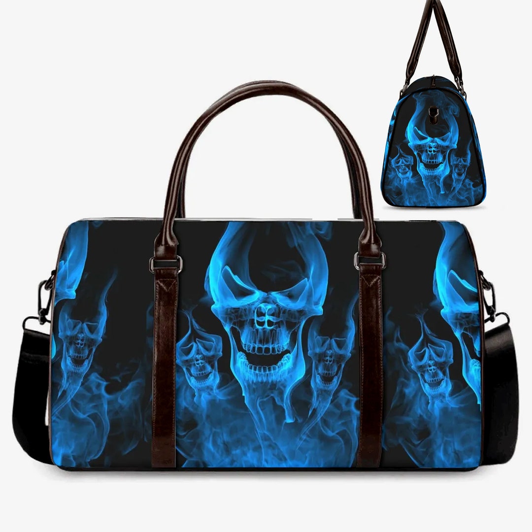 Horror Overnight Bag, Flame Skull Carry on Bag, Death Skull Monogrammed ...