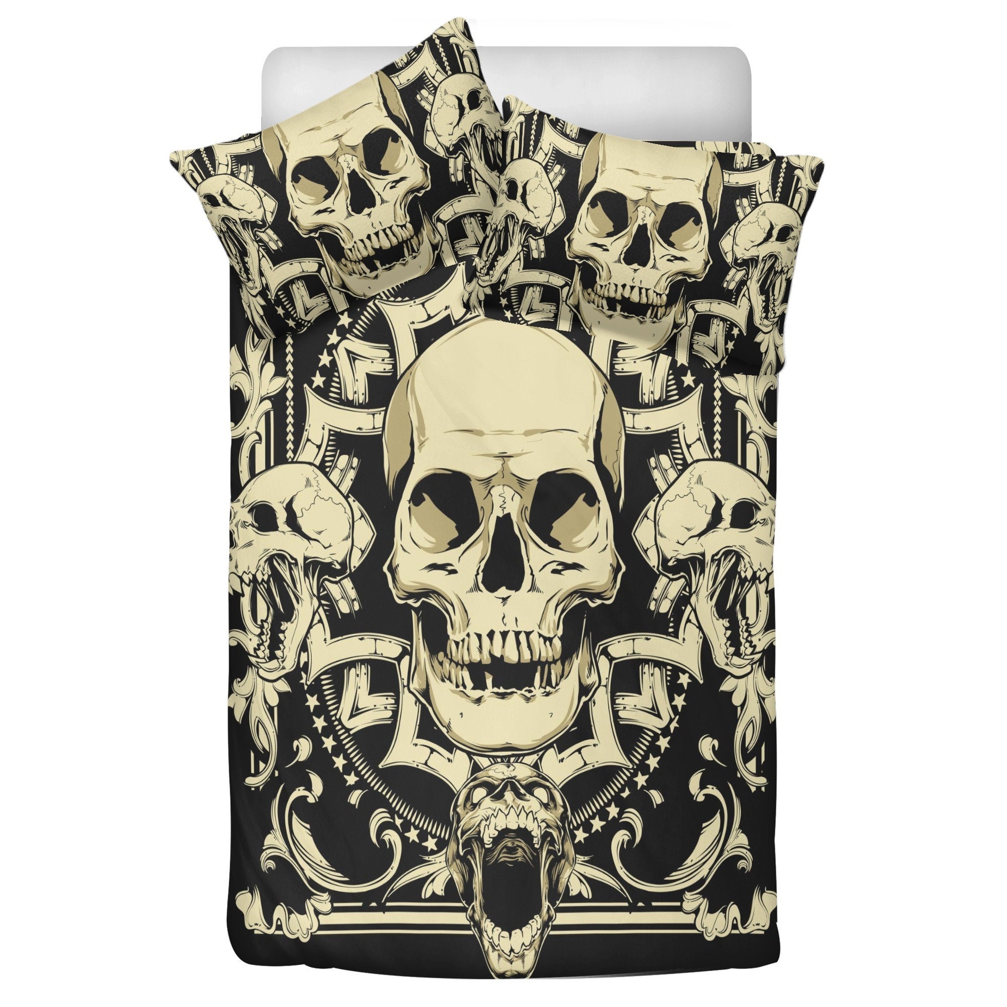 4pcs Horror Skull Bedding Set, Gothic Skeleton Duvet Cover Set ...