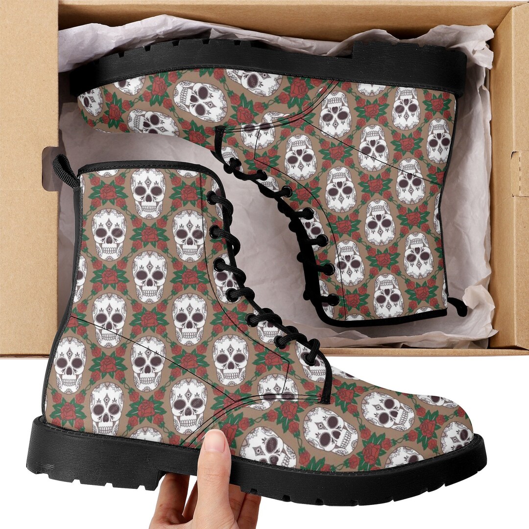 Floral Sugar Skull Waterproof Shoes, Cinco De Mayo Skull Boots, Dia De ...
