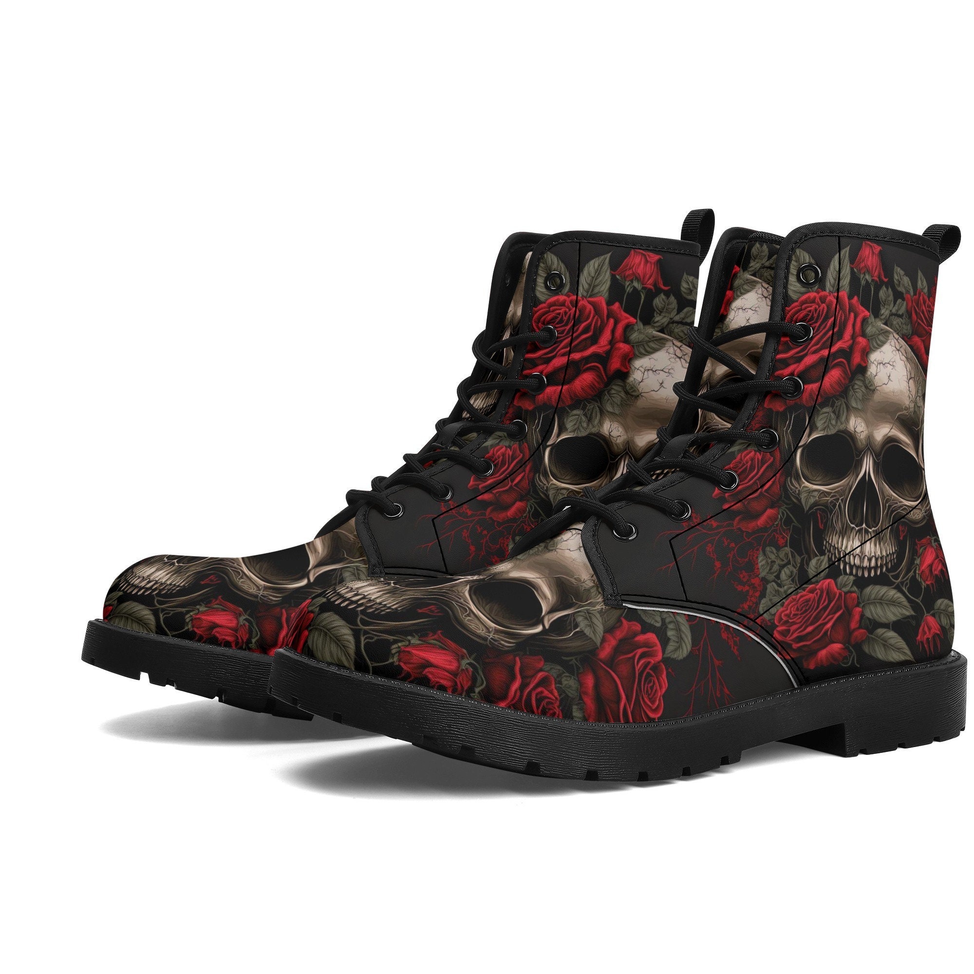 Rose Skull Unisex Boots, Floral Skull Men Women Boots, Motorcycle Skull ...