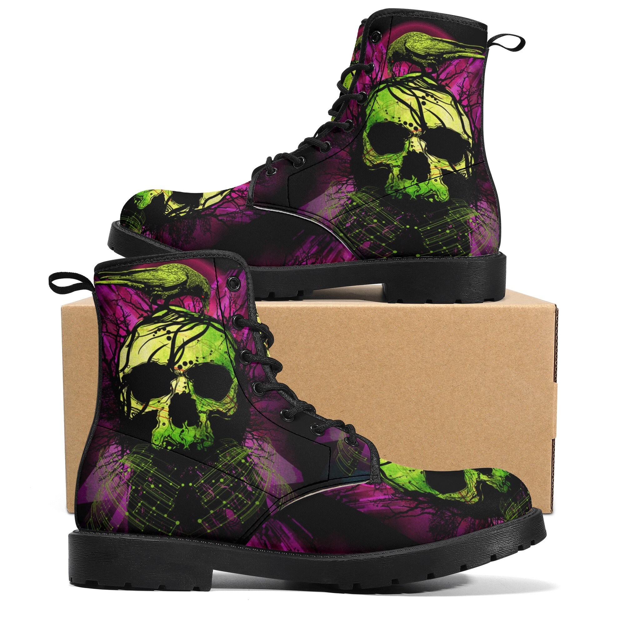 Green Skull Grim Reaper Boots for Men Women, Halloween Skull Gothic ...