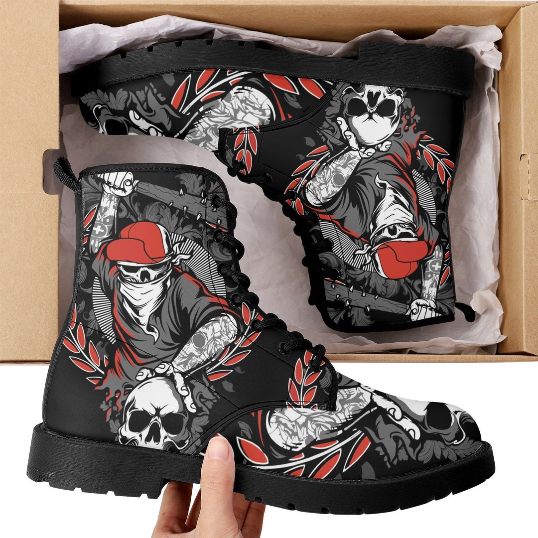 Gothic Grim Reaper Leather Boots, Halloween Goth Skull Boots, Christmas ...
