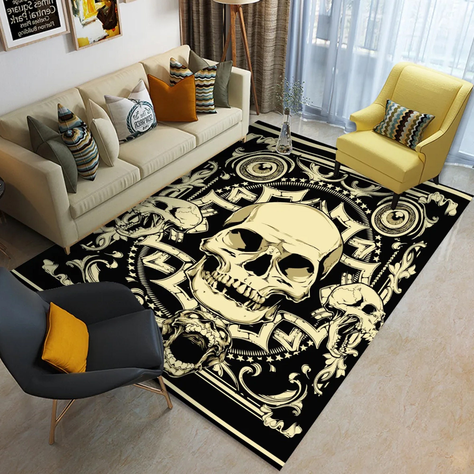 Flame Skull Kitchen Rug Flaming Skull Floor Mat Biker Skull - Etsy