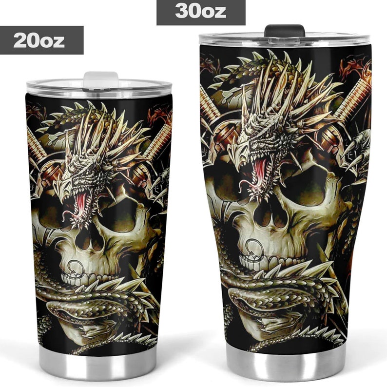 Dragon Skull Tumbler Cup Mug, Skull in Fire Coffee Mug, Evil Beer Mug ...