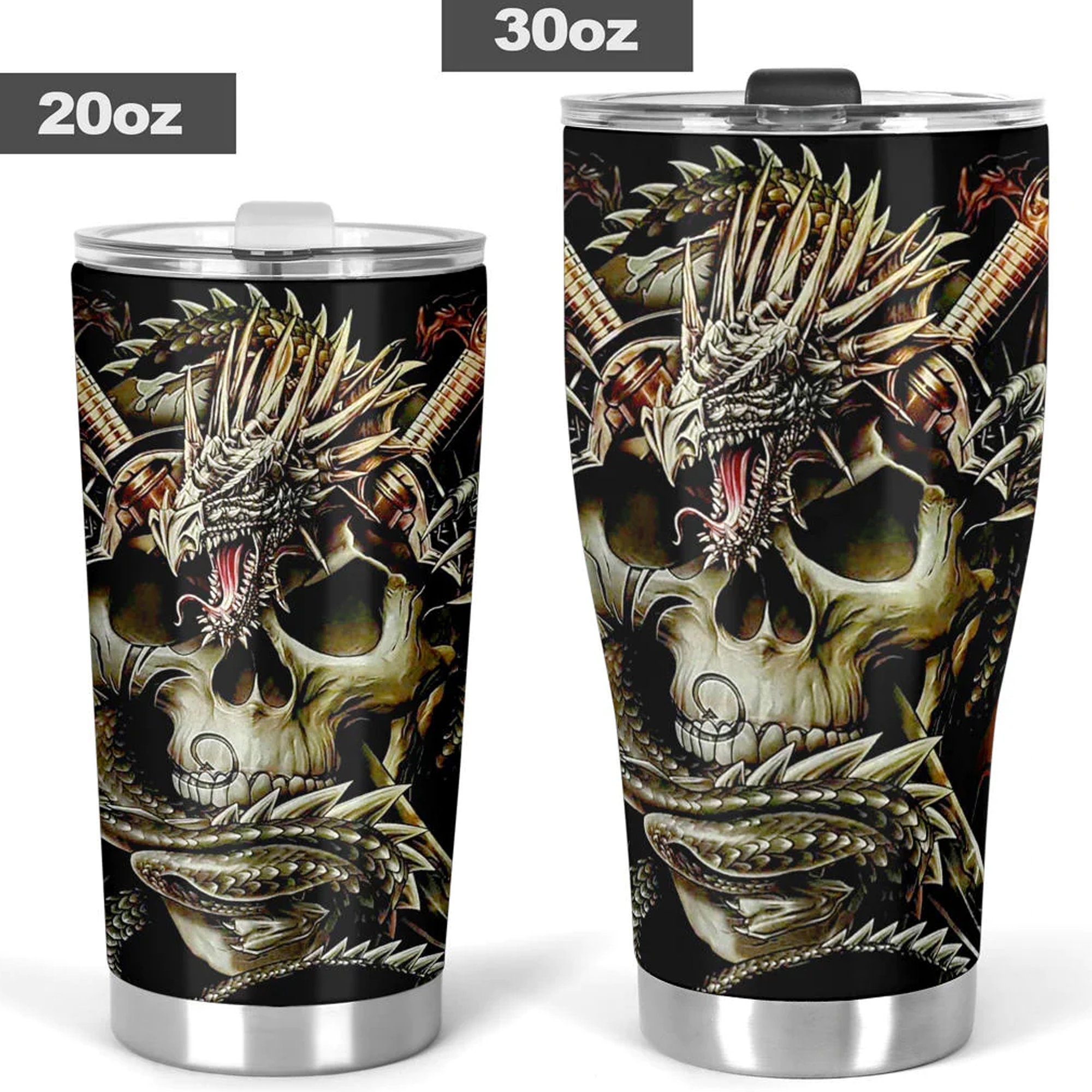 Dragon Skull Tumbler Cup Mug, Skull in Fire Coffee Mug, Evil Beer Mug ...