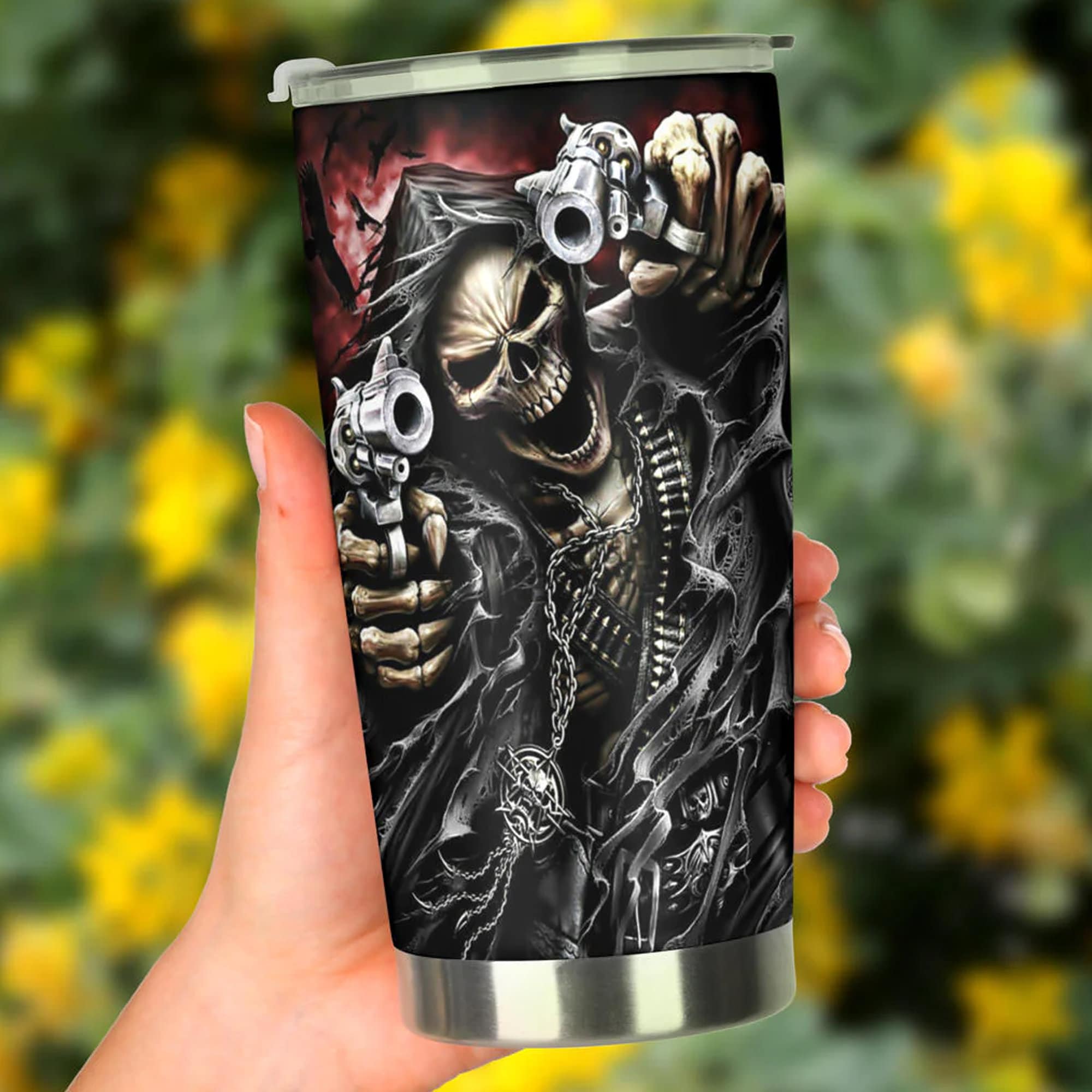Grim Reaper Skull Tumbler, Goth Skull Cup Mug, Skull Travel Tumbler ...