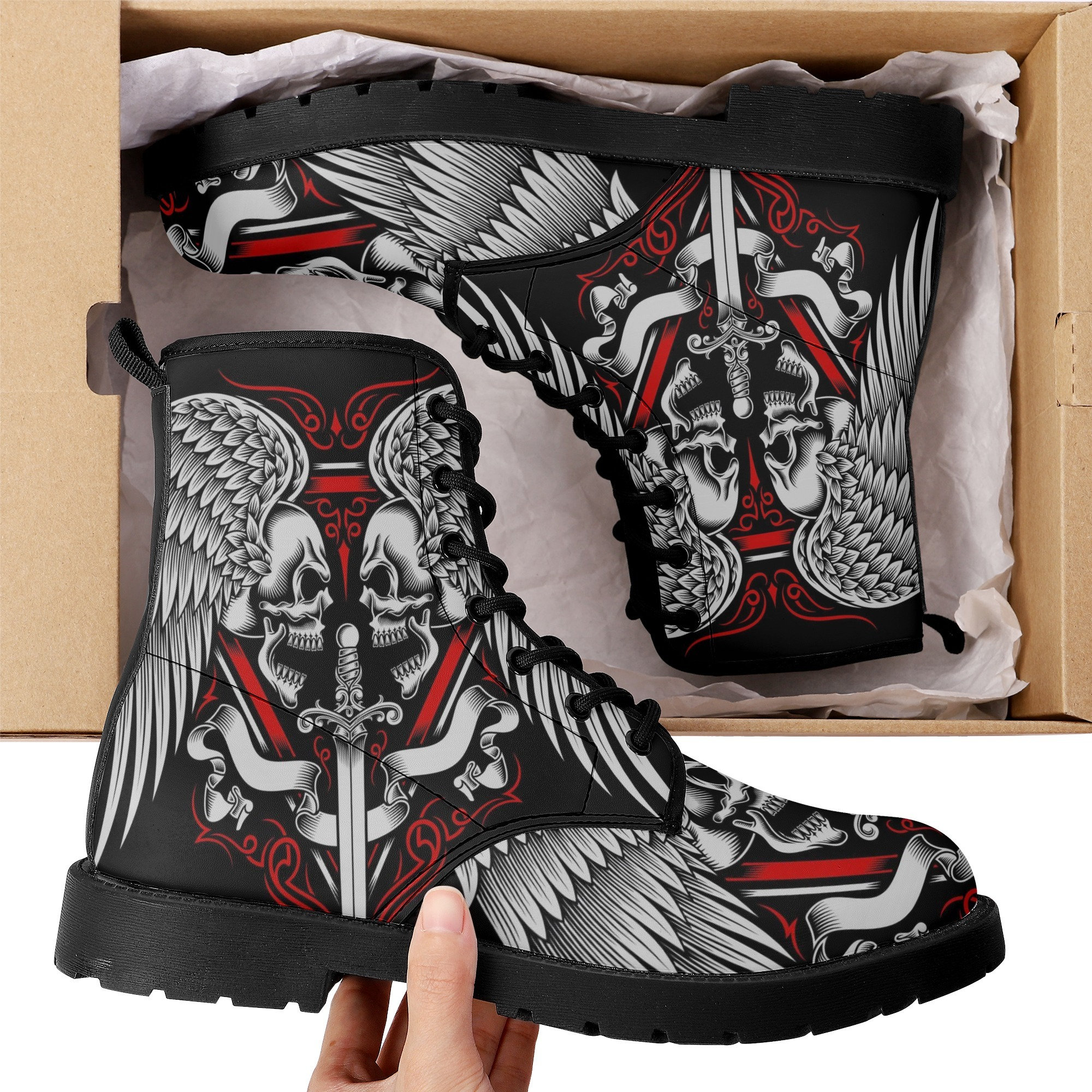 Gothic Grim Reaper Leather Boots, Halloween Skeleton Skull Boots, Wings ...