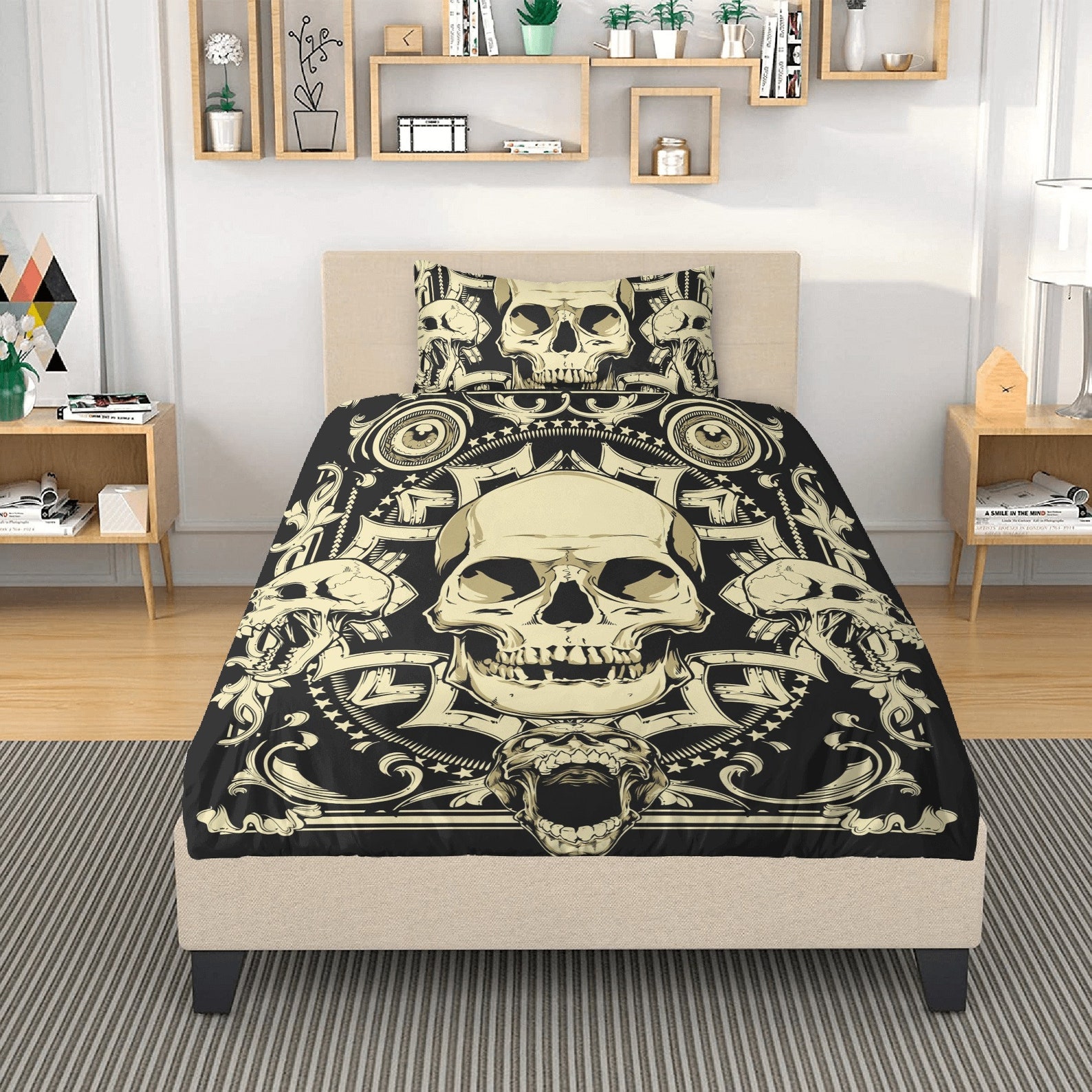 4pcs Horror Skull Bedding Set, Gothic Skeleton Duvet Cover Set ...