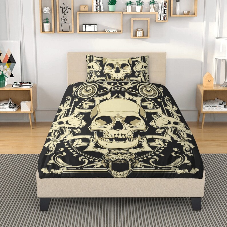 4pcs Horror Skull Bedding Set, Gothic Skeleton Duvet Cover Set ...