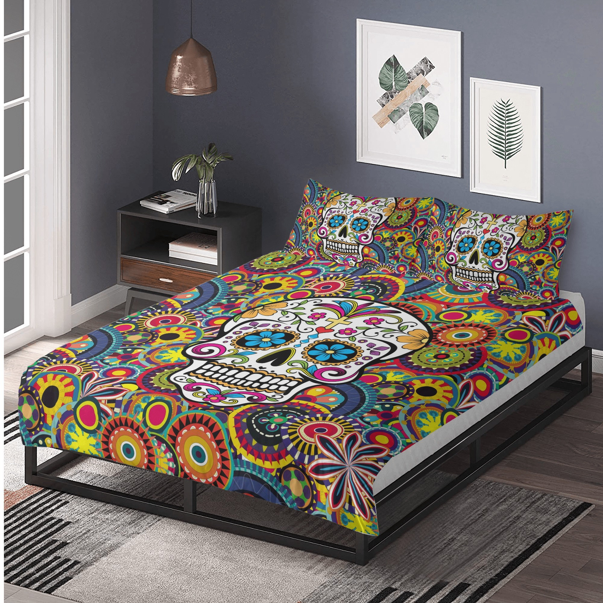 4pcs Sugar Skull Skeleton Pattern Bedding Duvet Cover, Day of the Dead ...