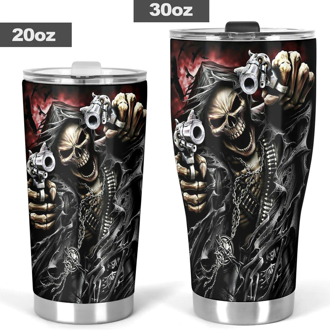 Grim Reaper Skull Tumbler, Goth Skull Cup Mug, Skull Travel Tumbler ...